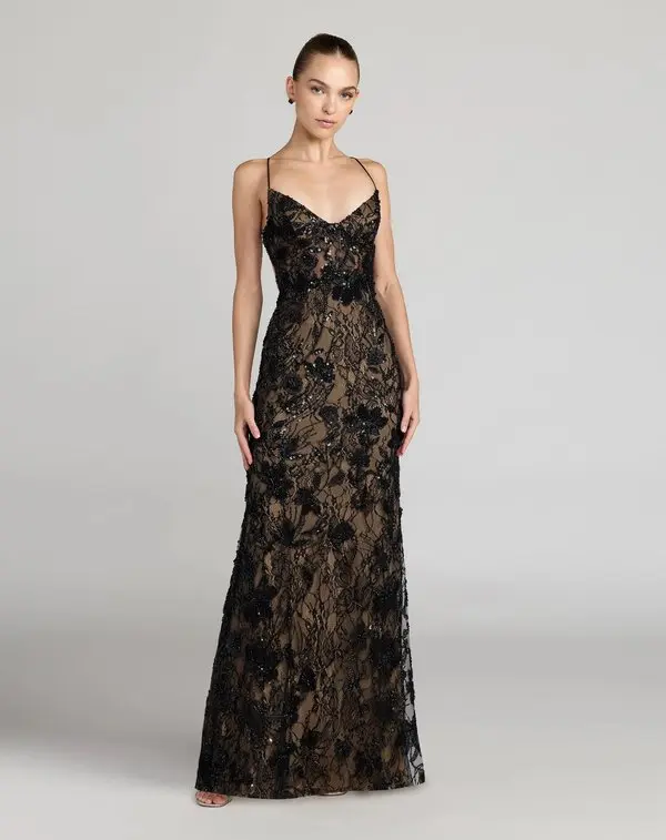 Mac Duggal Sleeveless Embellished Open Back Column Gown - Black