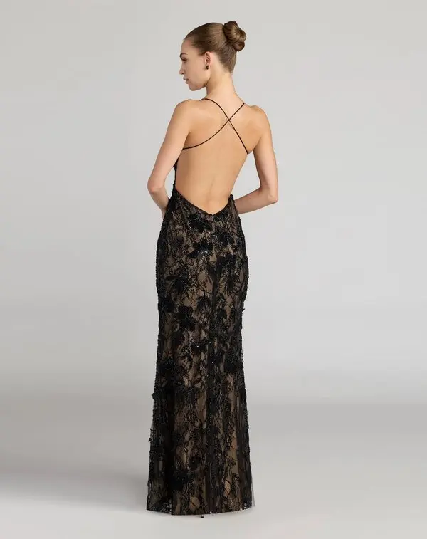 Mac Duggal Sleeveless Embellished Open Back Column Gown - Black