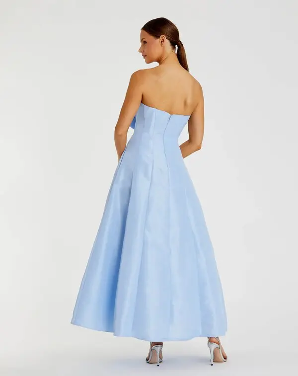 Mac Duggal Strapless A-line Tea Length Bow Dress - Blue