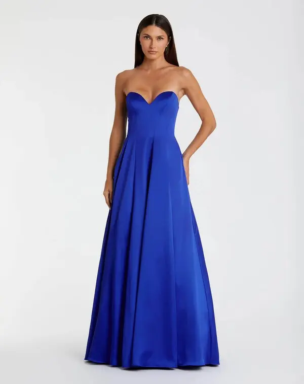 Mac Duggal Satin Strapless Ballgown With Bow Detailing