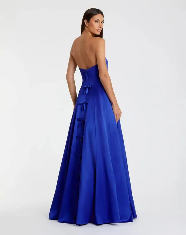 Mac Duggal Satin Strapless Ballgown With Bow Detailing