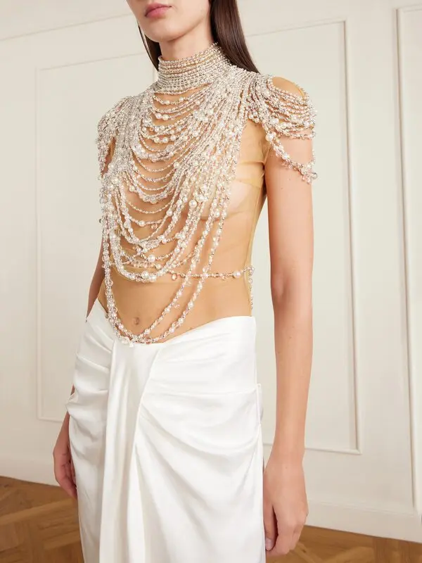 CLIO PEPPIATT Zsa Zsa Draped Embellished Mesh And Satin Gown