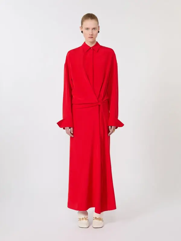 Max Mara Stretch Silk Shirt Dress - Red