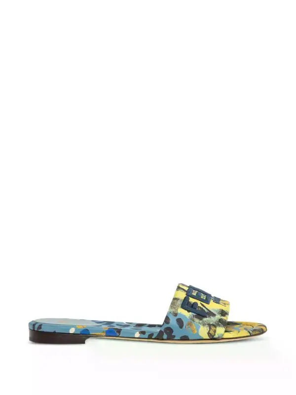 Fendi Logo Embroidery Slides - Blue