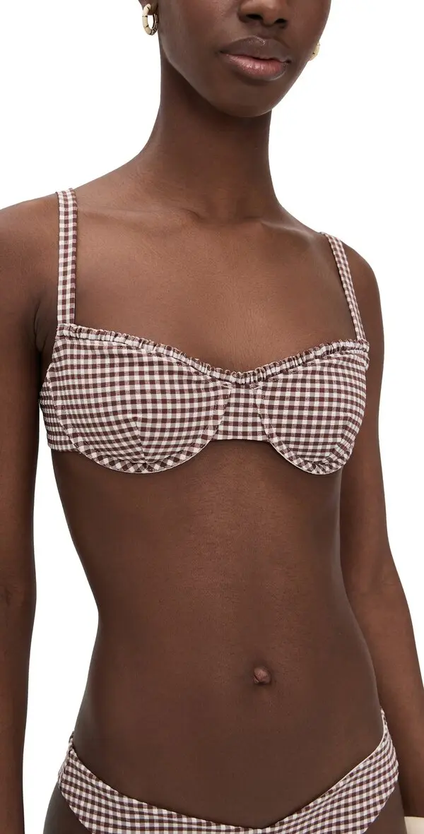 Onia Marilyn Check Print Bikini Top - Cappuccino/egret