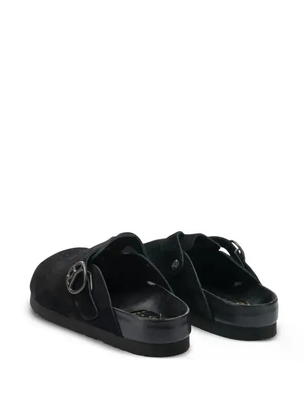 Needles Buckle Perforated Mules - Black