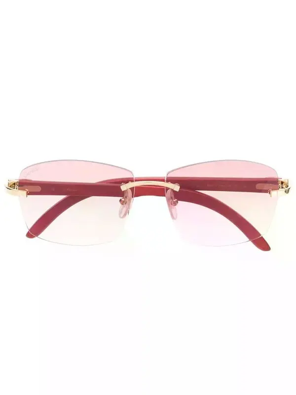 Cartier Rimless Rectangle Sunglasses - Red