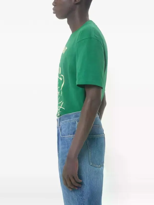 Valentino Garavani Cotton T-shirt With Le Chat De La Maison Print - Green