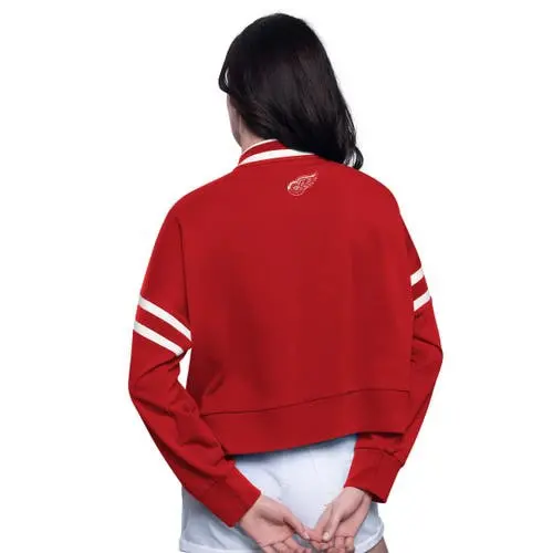 STARTER Detroit Wings Power Play Cropped Pullover Sweatshirt - Red
