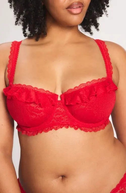 SAVAGE X FENTY Rose Lace Unlined Balconette Bra - Timeless Red