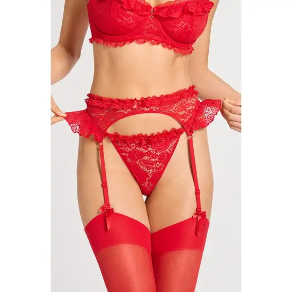 SAVAGE X FENTY Rose Lace Garter Belt - Timeless Red
