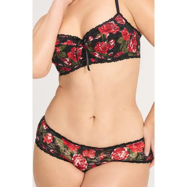 SAVAGE X FENTY Sinful Rose Lace Briefs - Black Caviar Rosy Passions