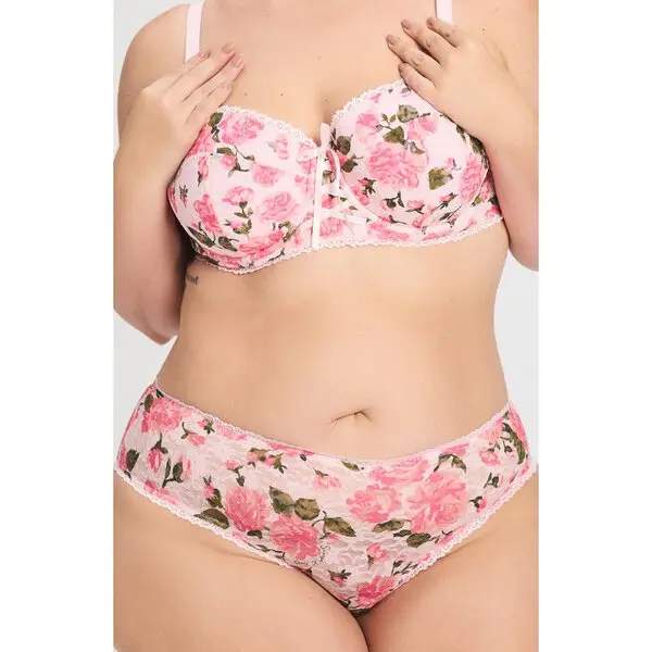 SAVAGE X FENTY Sinful Rose Lace Briefs - Sweet Pink Rosy Passions Print
