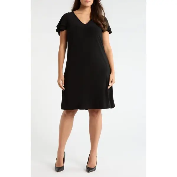 Anne Klein Double Flutter Sleeve A-line Dress