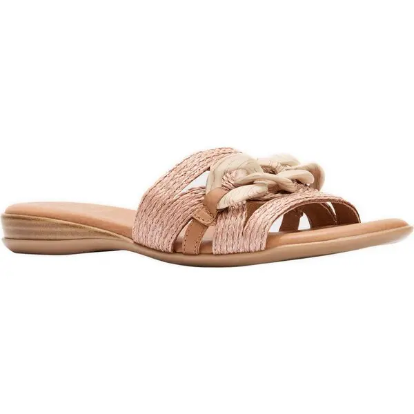 Andre Assous Neela Slide Sandal - Cognac Raffia