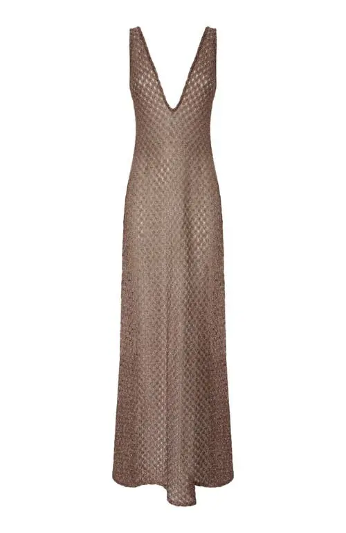 Missoni Cover-up Dress In Lamé Viscose With Spiderweb Motif And V-neckline - Brown