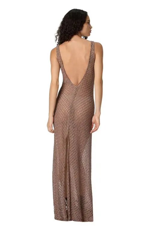 Missoni Cover-up Dress In Lamé Viscose With Spiderweb Motif And V-neckline - Brown