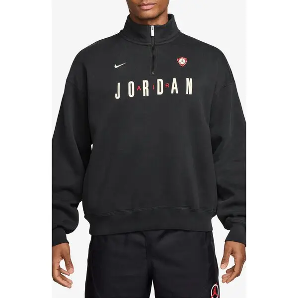 JORDAN Flight Oversize Fleece Quarter-zip Pullover - Black/sail