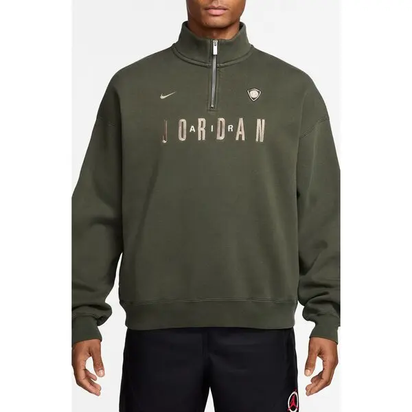 JORDAN Flight Oversize Fleece Quarter-zip Pullover - Cargo Khaki/khaki
