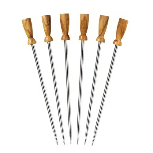 PRODYNE Olivewood Stainless Steel Cocktail Picks - Brown