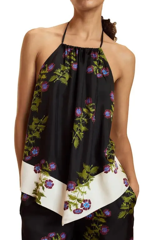 Cynthia Rowley Silk Halter Top - Black Floral