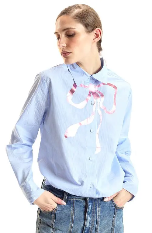 Cynthia Rowley Metallic Bow Cotton Shirt