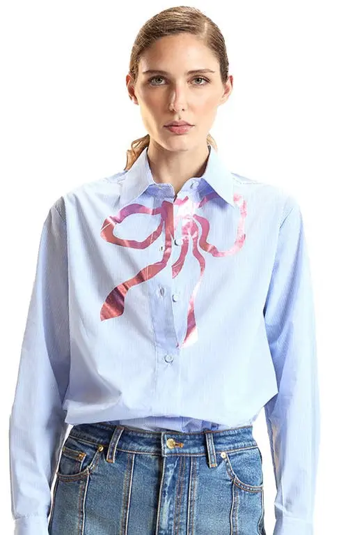 Cynthia Rowley Metallic Bow Cotton Shirt