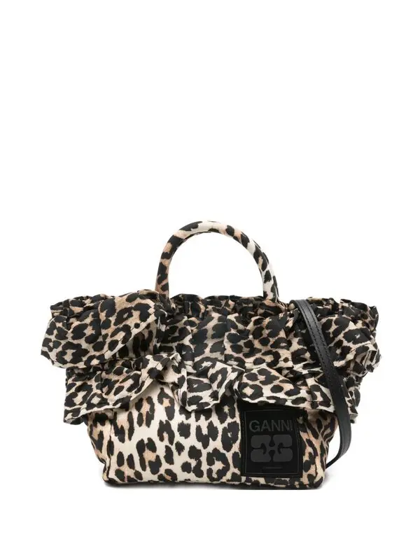 GANNI Mini Leopard Print Shopping Bag - Multi
