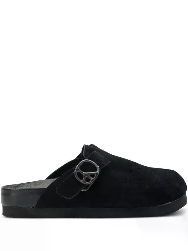 Needles Buckle Perforated Mules - Black