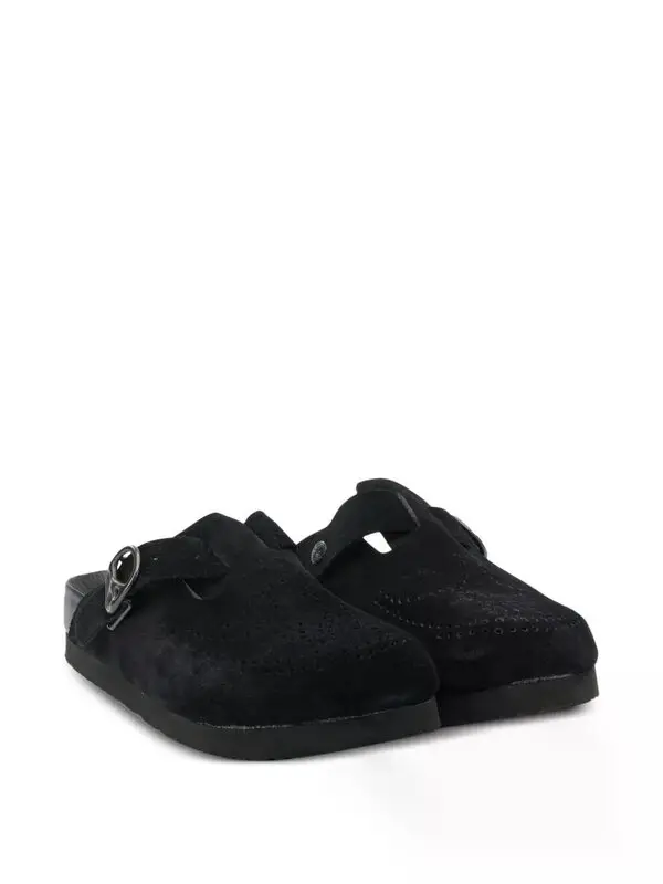 Needles Buckle Perforated Mules - Black