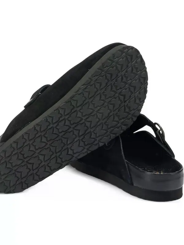 Needles Buckle Perforated Mules - Black