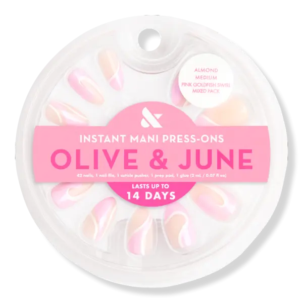 OLIVE & JUNE Instant Mani Press-on Nails Pink Goldfish Swirl Mixed - One-color