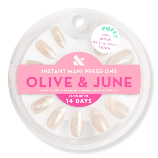 OLIVE & JUNE Instant Mani Press-on Nails Pearl Heart French - One-color