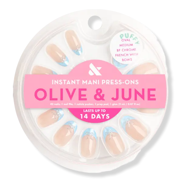 OLIVE & JUNE Instant Mani Press-on Nails Chrome French Bows - One-color