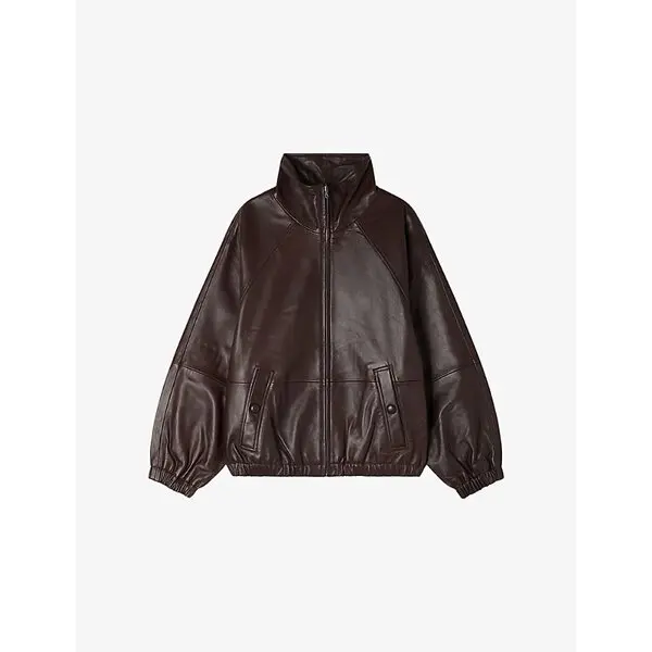 Sandro Zipped Funnel-neck Leather Jacket