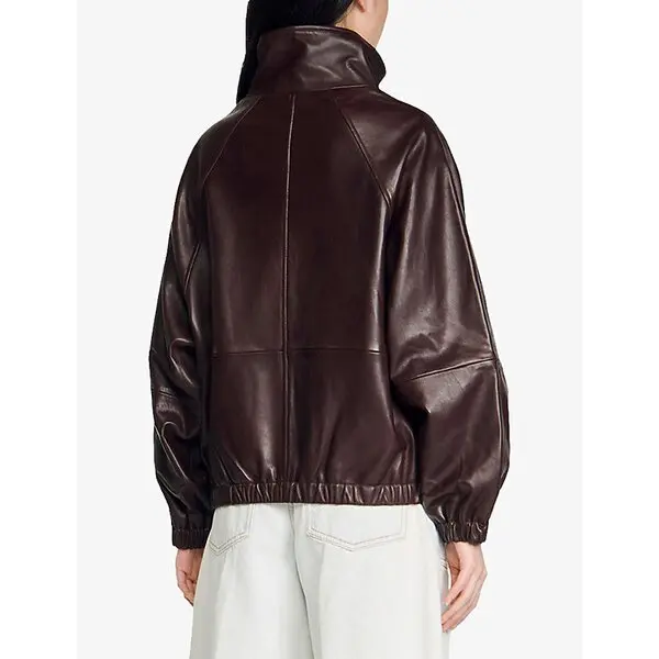 Sandro Zipped Funnel-neck Leather Jacket