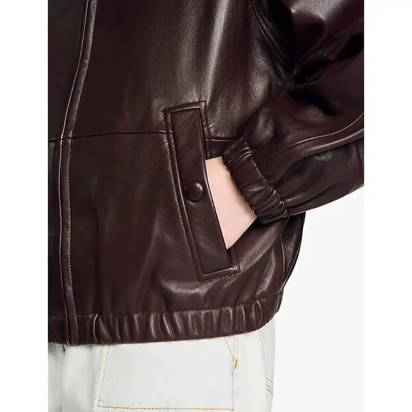 Sandro Zipped Funnel-neck Leather Jacket