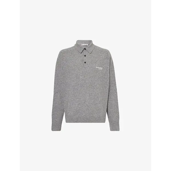 Acne Studios Kluxey Brand-embroidery Wool-blend Polo Shirt - Dark Grey