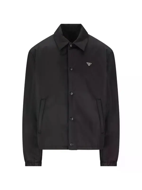 Prada Button-fastening Jacket With Logo Plaque