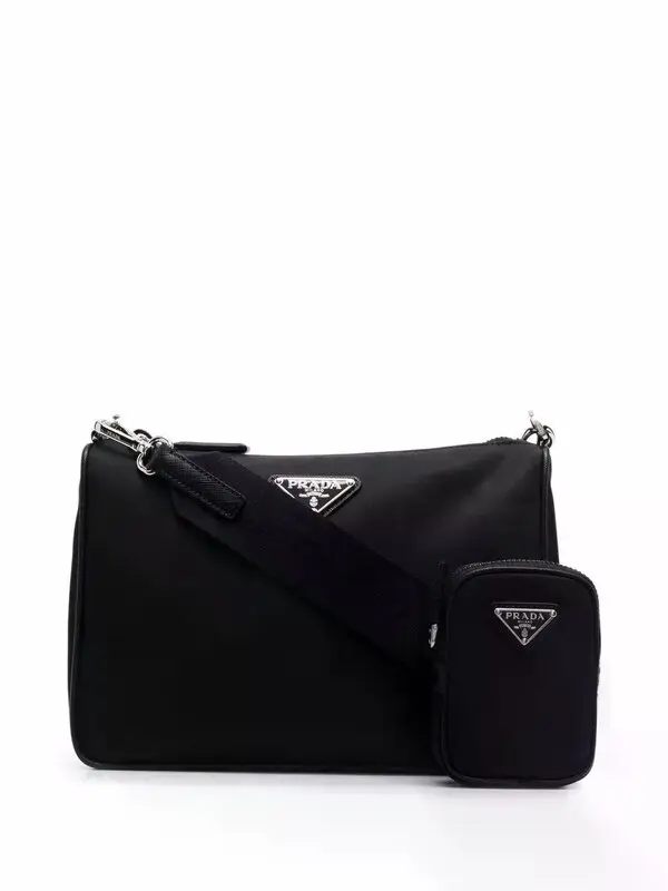 Prada Triangle Logo Detachable-pocket Shoulder Bag - Black
