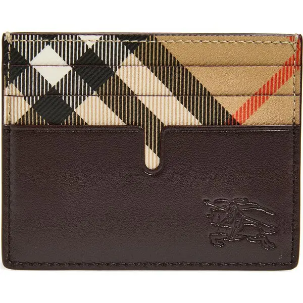 Burberry New Tall On Leather & Check Canvas Card Holder - Sand