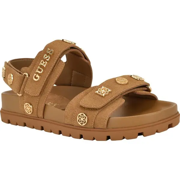 Guess Quarter-strap Studded Sandals - Natural