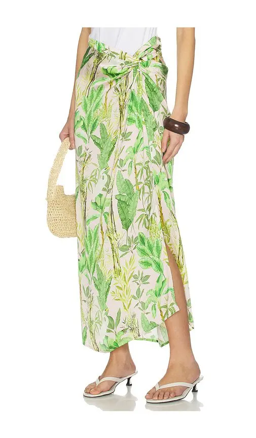 Verandah Hand Draped Tropical Maxi Skirt - Blush Foliage
