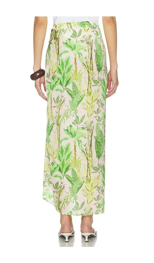 Verandah Hand Draped Tropical Maxi Skirt - Blush Foliage