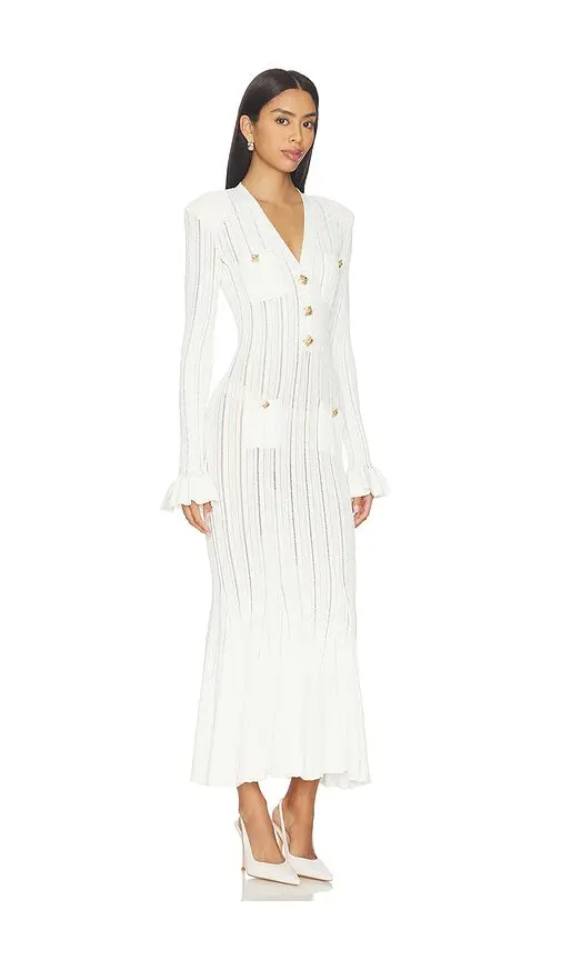 Self-Portrait Pointelle Knit Midi Dress In White | Editorialist