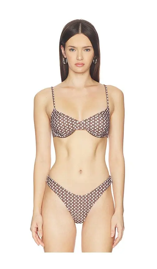 MORE TO COME Bali Bikini Top - Brown & White Dot