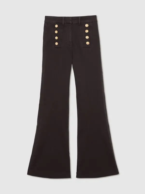 REISS Athena Flared Jeans With Button Detail - Chocolate Brown