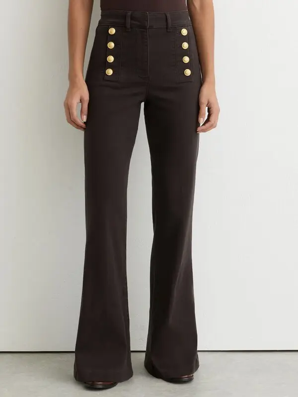 REISS Athena Flared Jeans With Button Detail - Chocolate Brown