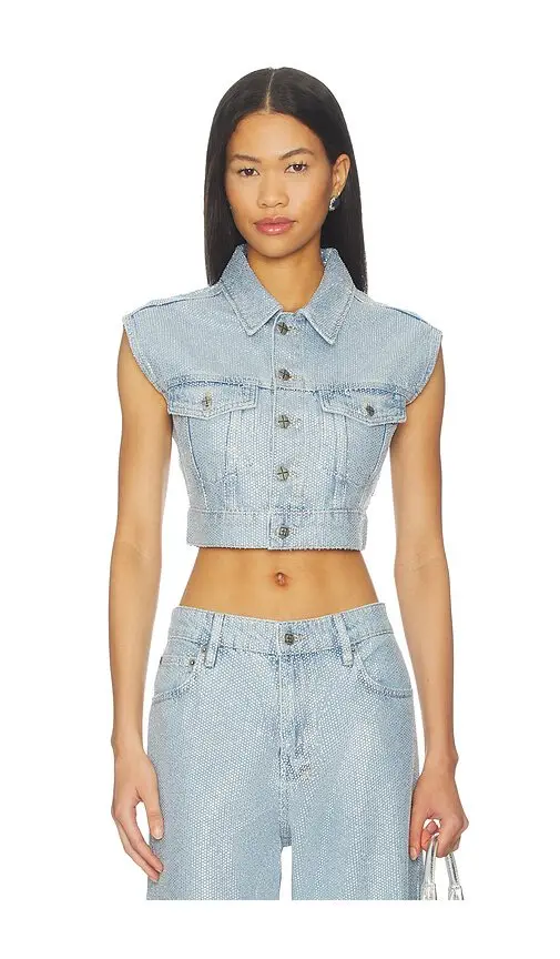 Ksubi Cropped Denim Vest With Crystal Embellishments