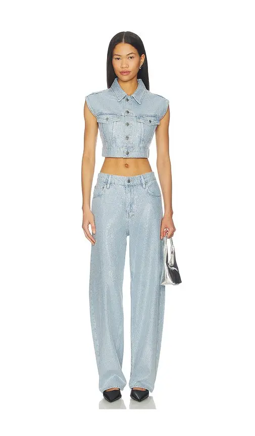 Ksubi Cropped Denim Vest With Crystal Embellishments